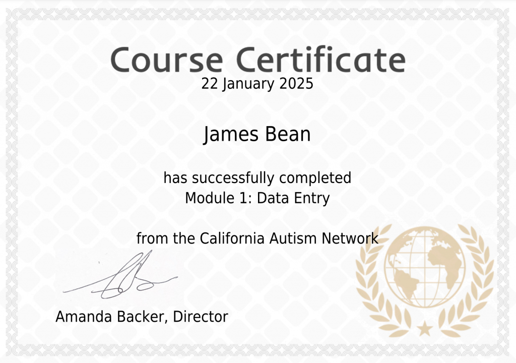 Certifications: James Bean | California Autism Network